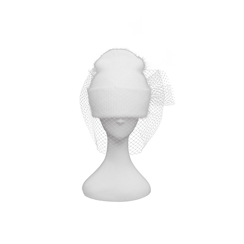 MOREZON【SHINE LI】秋冬潮人休闲百搭兔毛混纺网纱蝴蝶结针织帽_虎窝淘