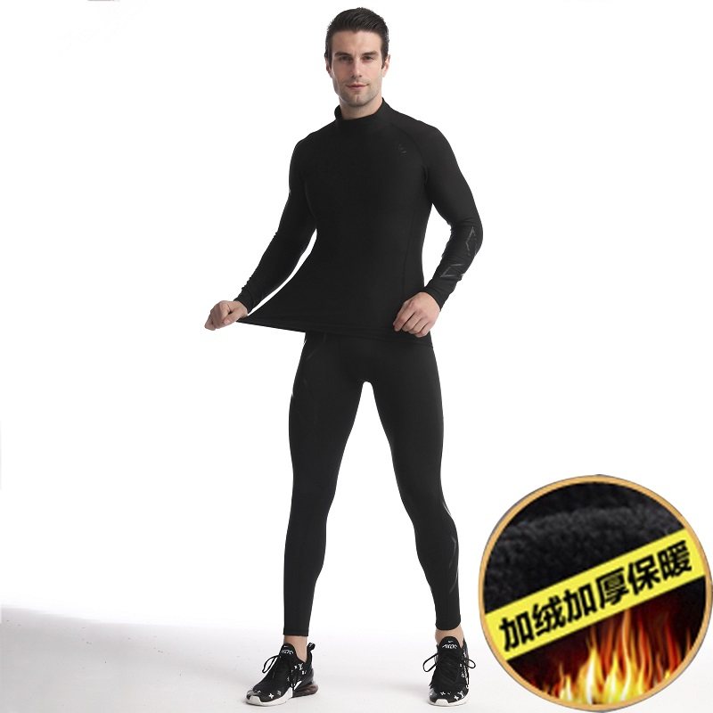ZAXU秋冬加绒加厚高领健身服套装冬天运动户外保暖速干裤男士外穿_虎窝淘