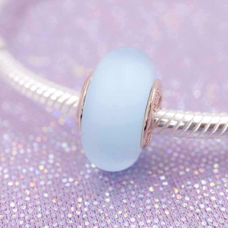 Pandora潘多拉官网正品玫瑰金色哑光蓝穆拉诺琉璃串珠789420C00_虎窝淘