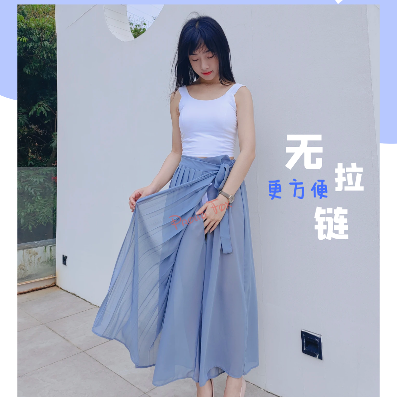 proudfox她秘户外露出新款阔腿裙裤假两件大开口无拉链透视性感_虎窝淘