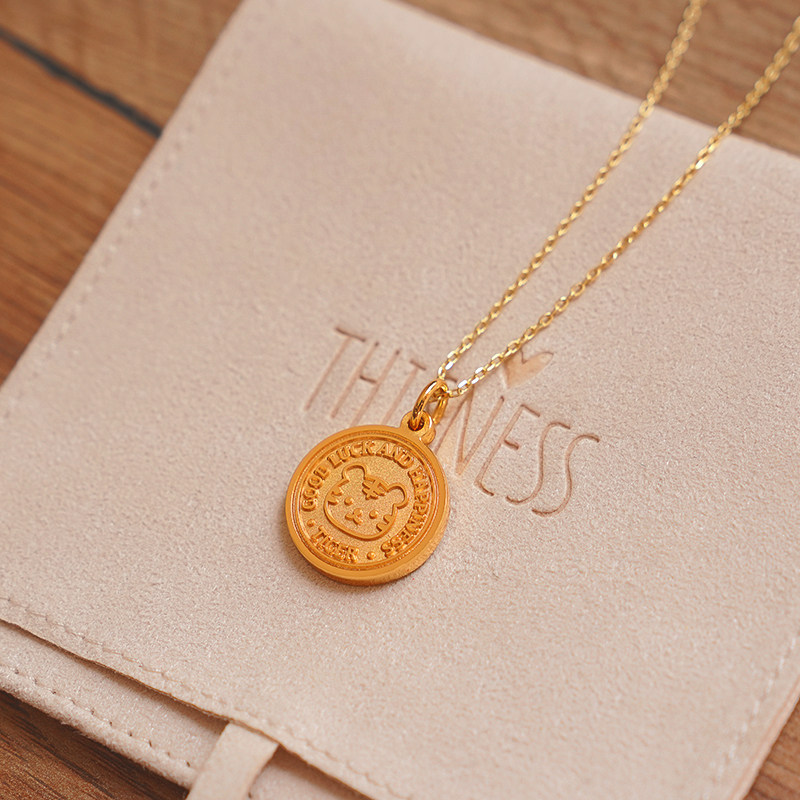 THISNESS虎年大吉纯银镀金生肖虎金币项链新年本命年礼物_虎窝淘