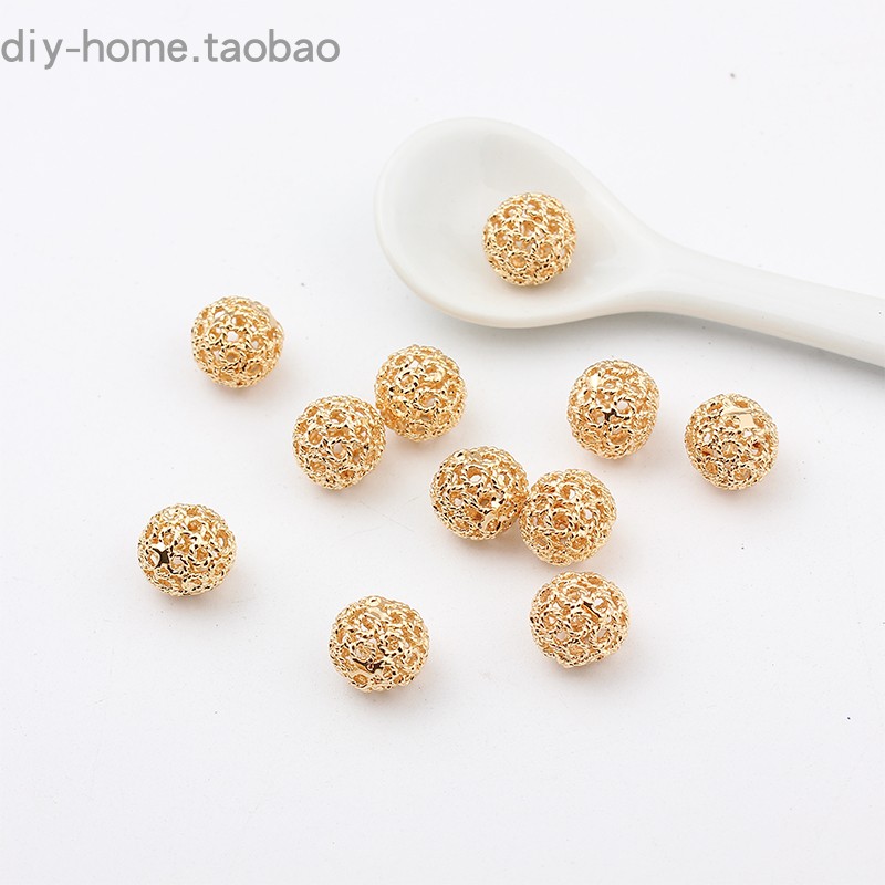 铜镀真金珠散珠保色18k金镂空圆珠子隔珠手链配饰 diy项链配件_虎窝淘