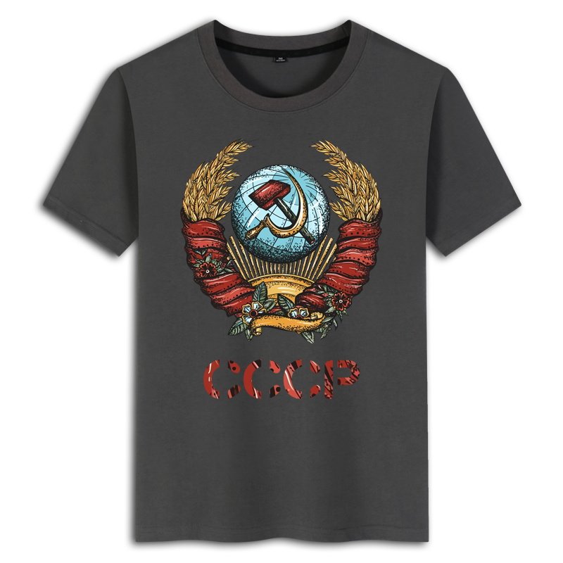 举苏联旗的乌克兰老奶奶前苏联CCCP复古夏季大码显瘦短袖T恤衣服_虎窝淘