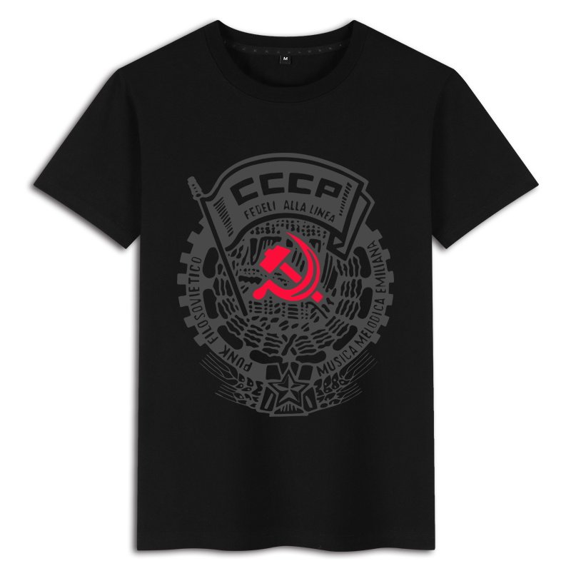 举苏联旗的乌克兰老奶奶前苏联CCCP复古夏季大码显瘦短袖T恤衣服_虎窝淘