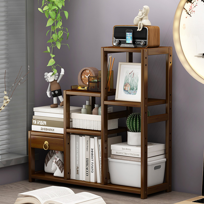 桌面书架置物架落地儿童简易办公桌上收纳架家用实木飘窗创意书柜_虎窝淘