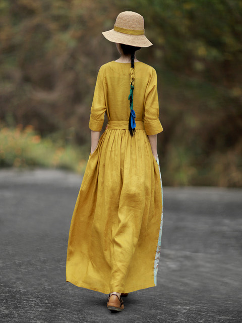 Hexuan's original high-end summer new style cotton and linen dress with ...