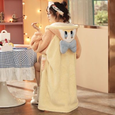 睡袍法兰绒睡衣女冬加绒家居服