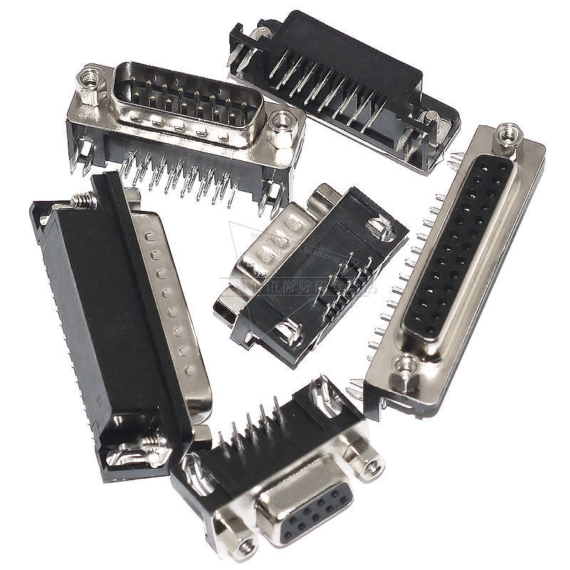 DB9 DR9/15/25/37串口并口弯脚插板座子RS232连接器公母COM口插座_虎窝淘