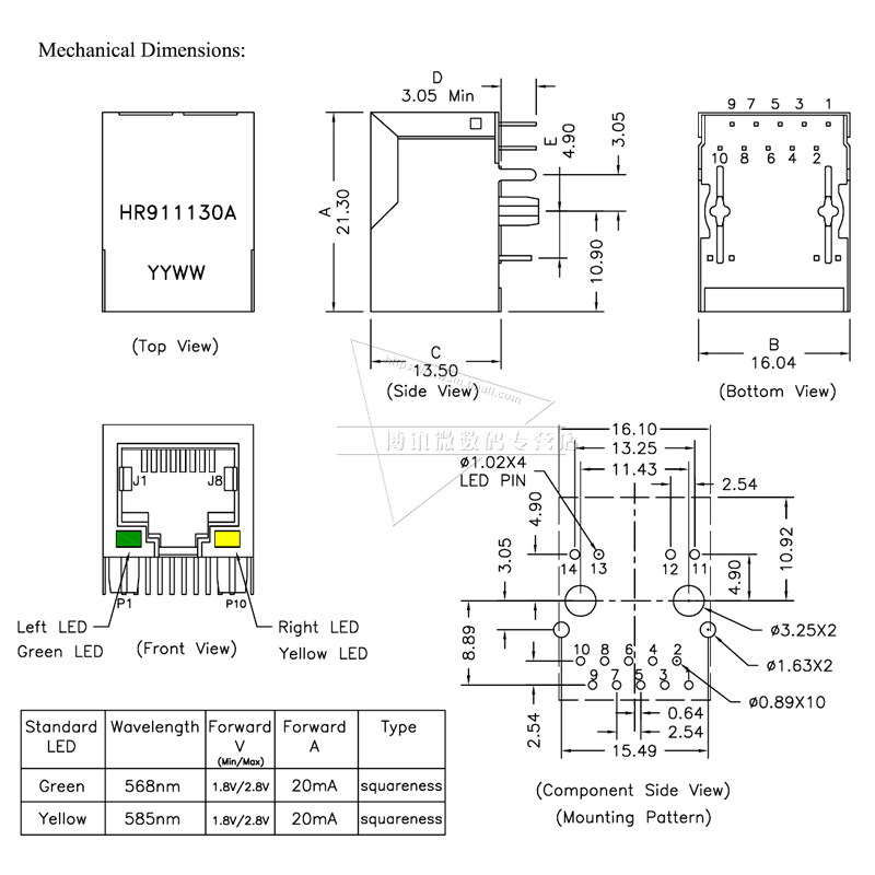 HR911130C/HR911130A千兆网络变压器接口水晶头母座带灯RJ45插座_虎窝淘