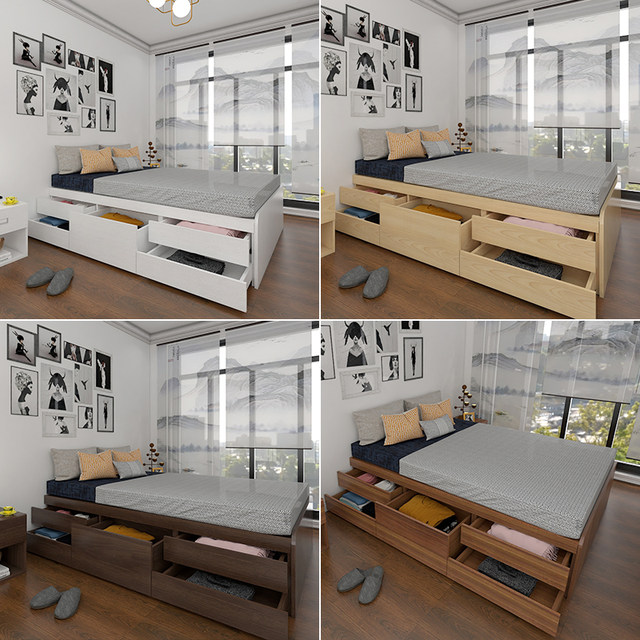 Storage bed frame without bedside drawer box bed simple modern small ...