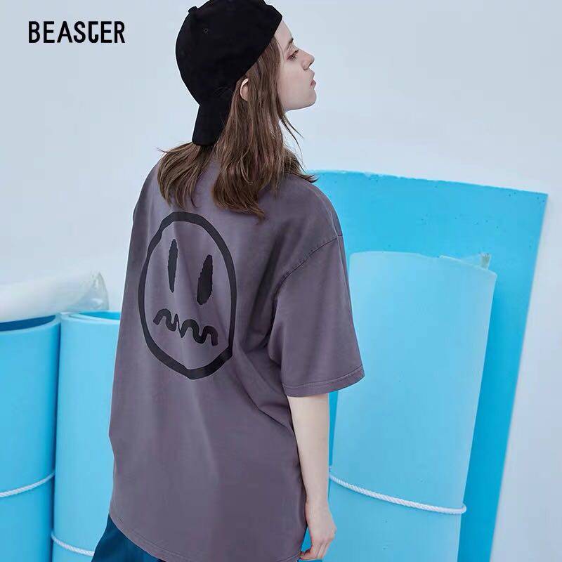 BEASTER小恶魔鬼脸原创潮牌情侣装染喷短袖t恤男宽松半袖体恤ins_虎窝淘