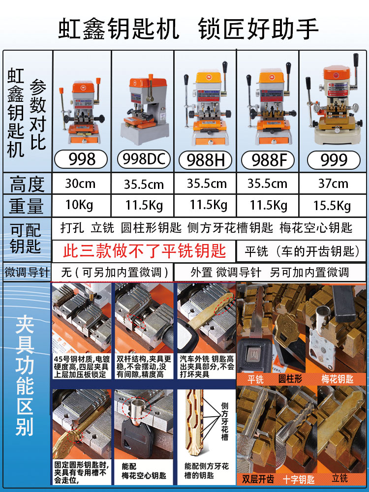 新款立式双杆四层五层夹具锁匙机器配钥匙机器外铣槽梅花钥匙998A_虎窝淘