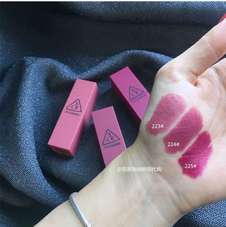 现货 韩国3CE哑光丝绒唇膏/口红梅子色223#224#225#唇膏版GO NOW_虎窝淘