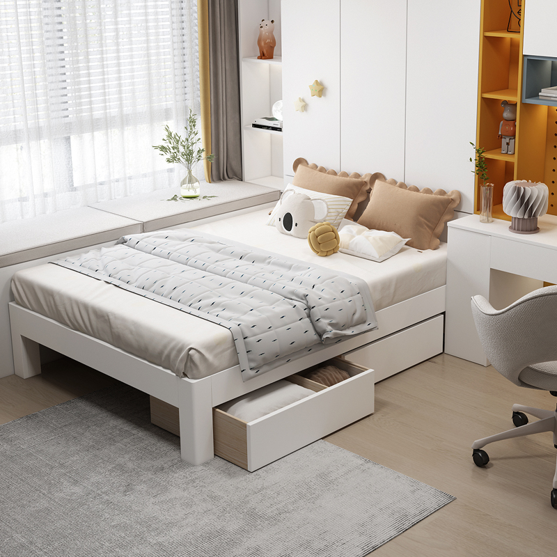 实木床无床头现代简约1.2米1.35单人床1.5橡木床榻榻米床定制床架_虎窝淘