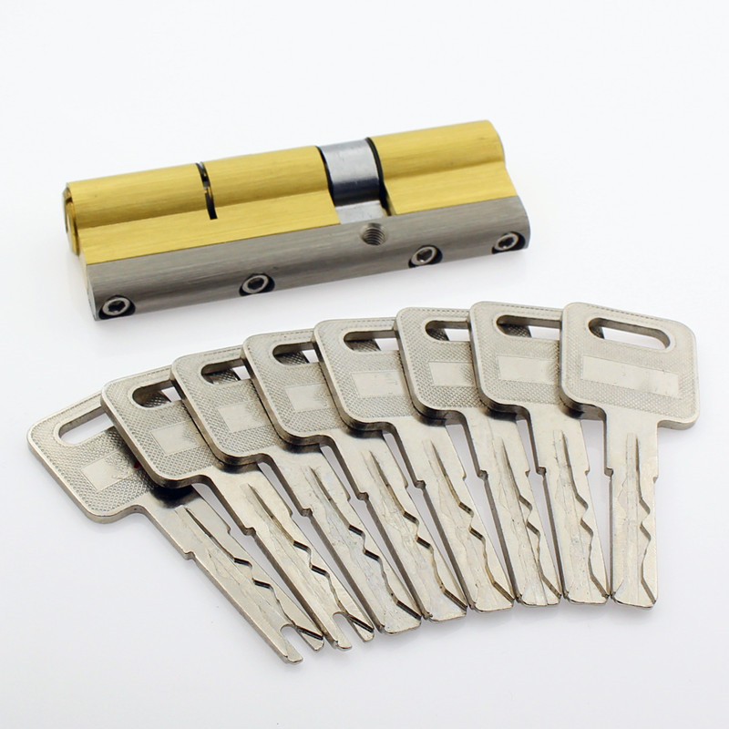 C级盗门铁钥匙双面叶片锁芯豪华全铜锁芯带不锈钢梁防打断锁芯_虎窝淘