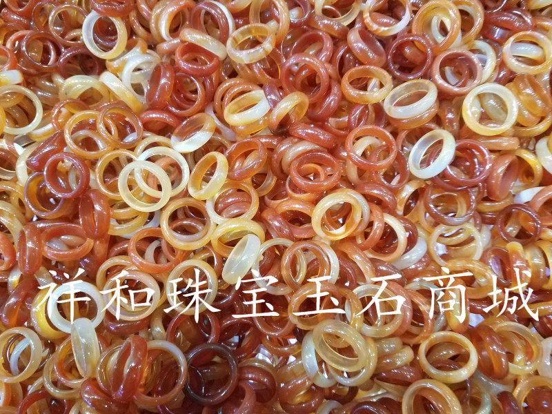 新款精美天然玉石a货冰种玉髓戒指红花玛瑙戒指细条玉髓戒指指环_虎窝淘