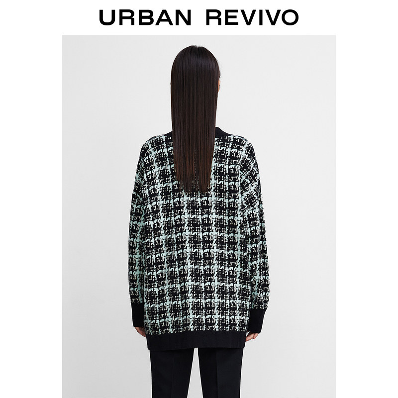 URHOT新品女装气质格纹毛衣外套WG43R9DN2001_虎窝淘
