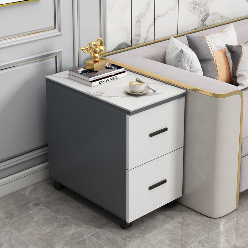 轻奢岩板实木沙发边柜客厅移动边几简约现代茶几柜侧边储物收纳柜_虎窝淘