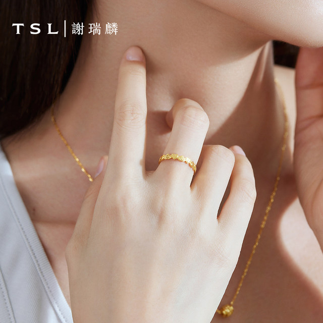 TSL Xie Ruilin Crushed Ice Series 5G Craft Gold Ring Love Pure Gold ...