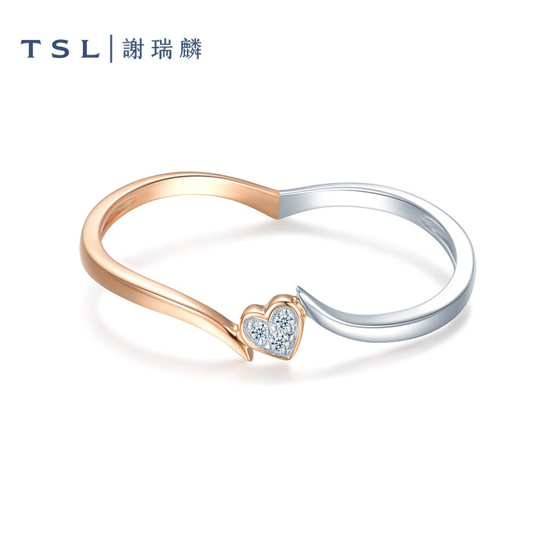 TSL谢瑞麟甜梦系列18K金钻石戒指心型钻戒双色女款BC269_虎窝淘