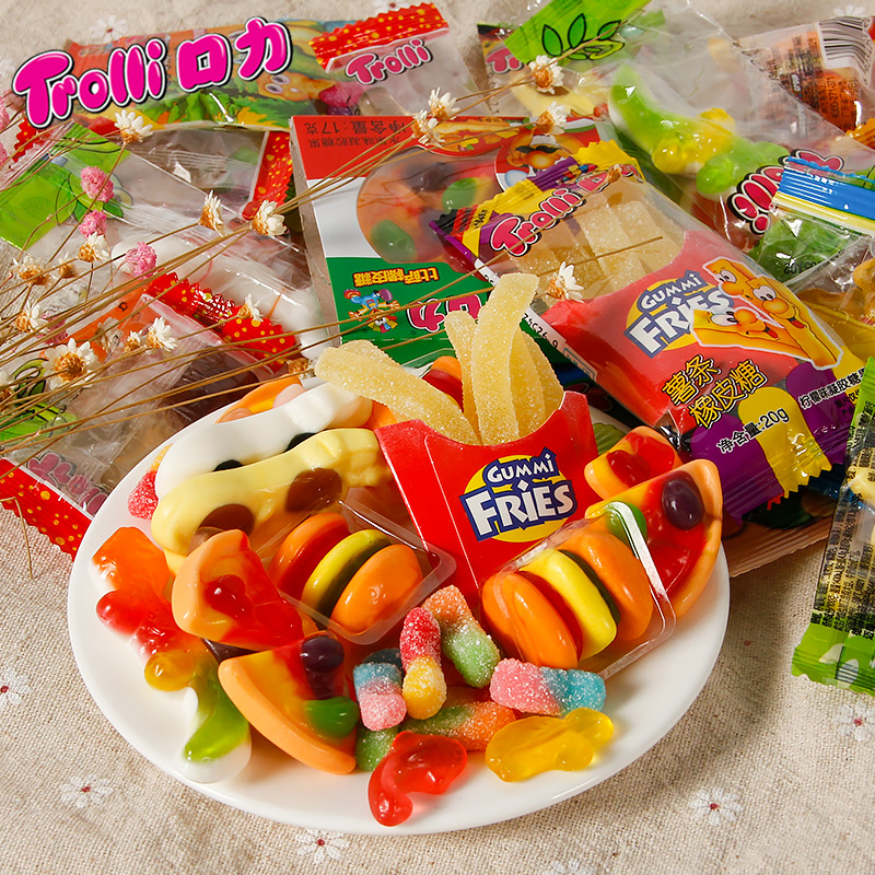 Trolli口力橡皮糖108g袋装儿童小吃散装糖果休闲零食果汁橡皮软糖_虎窝淘