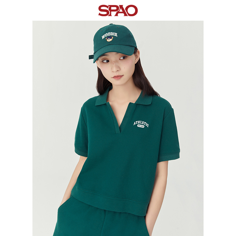 【小熊Woodie】SPAO女士2023年夏季休闲短款POLO领T恤SPHAD24S20_虎窝淘