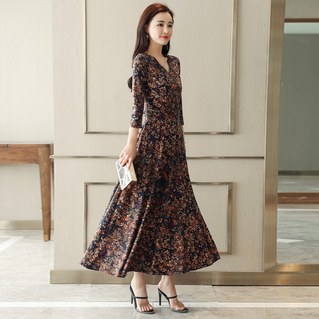 Yunjia dress spring 2025 new women's retro floral knitted a-line long skirt ins super hot skirt ...