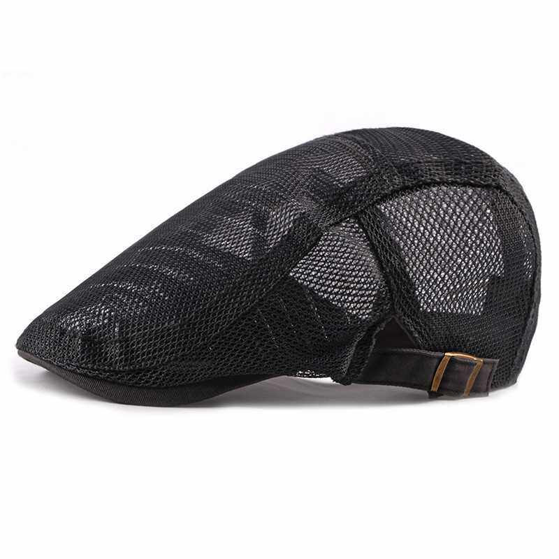 Summer Solid Color Mesh Newsboy Caps Men Flat Peaked Cap Wom_虎窝淘