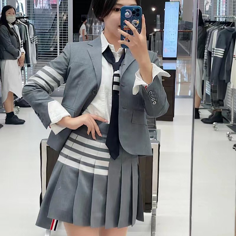 春夏季TUMA TB英伦学院风灰色四杠羊毛西装半裙套装通勤女外套_虎窝淘