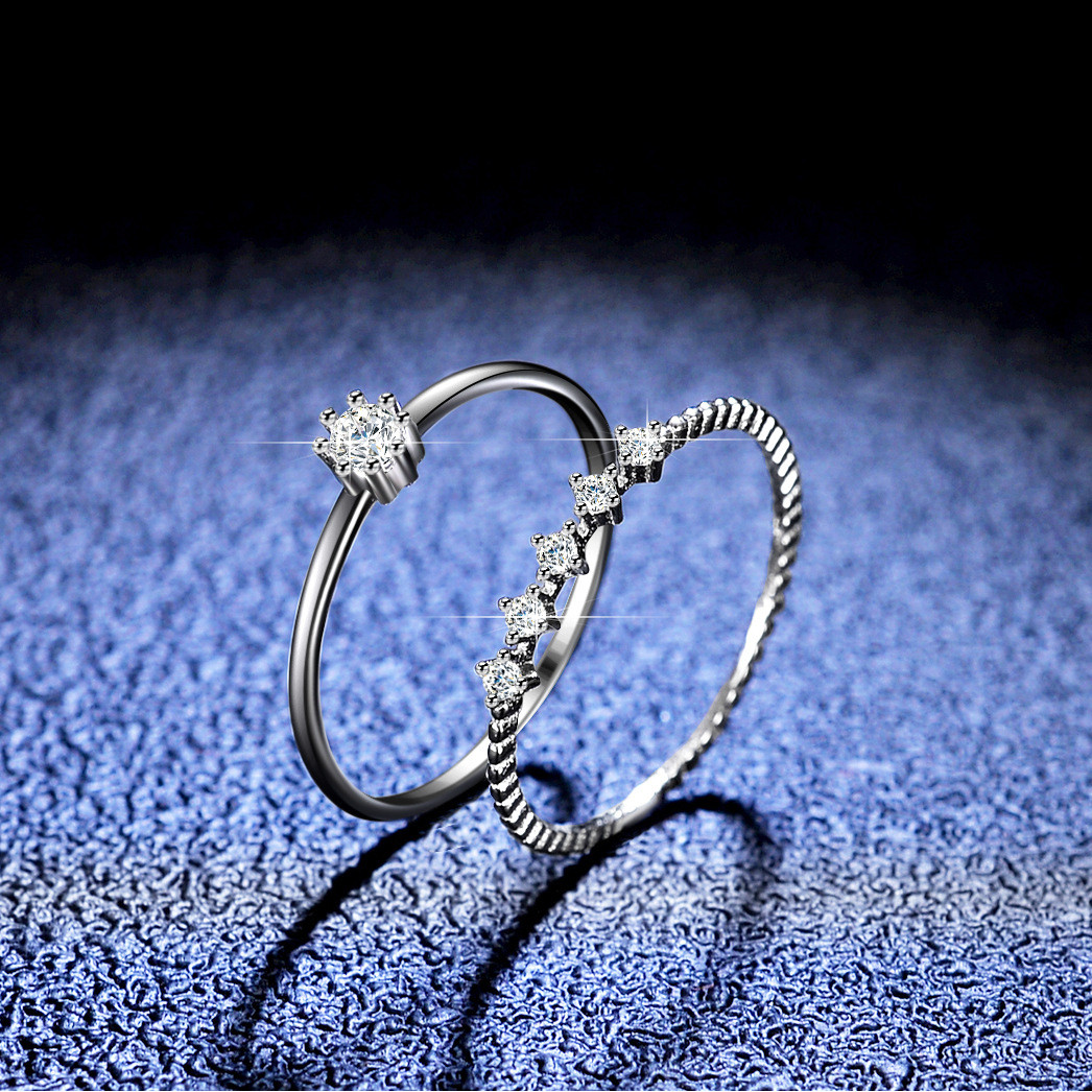 莫桑纯银PT950铂金戒指尾戒小排钻戒女款时尚戒指