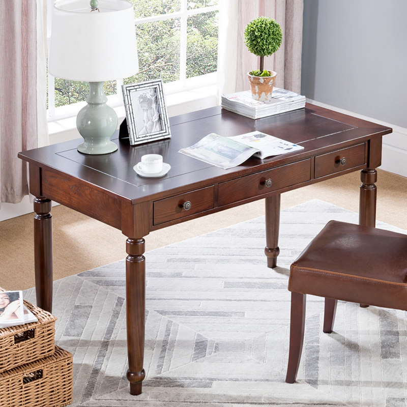 简约美式白蜡木全实木书桌1.3m经典现代家用实用学生学习桌写字台_虎窝淘