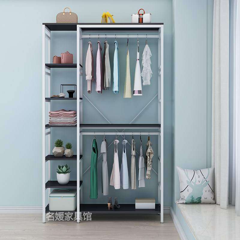 钢木双层衣架衣帽间挂衣架服装展示架落地组合开放式衣柜挂包架子_虎窝淘