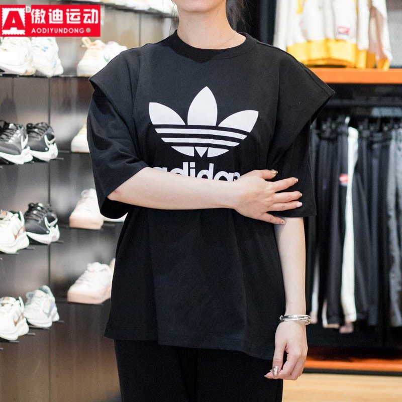 阿迪达斯三叶草女装短袖2023春季新款时尚叠穿休闲运动t恤 IC8805_虎窝淘