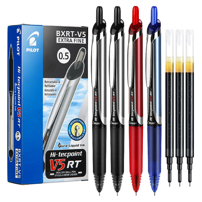 【自营】日本PILOT百乐v5rt中性笔开拓王按动中性笔0.5mm学生刷题做笔记考试专用黑色水笔签字笔bxs-v5rt笔芯_虎窝淘