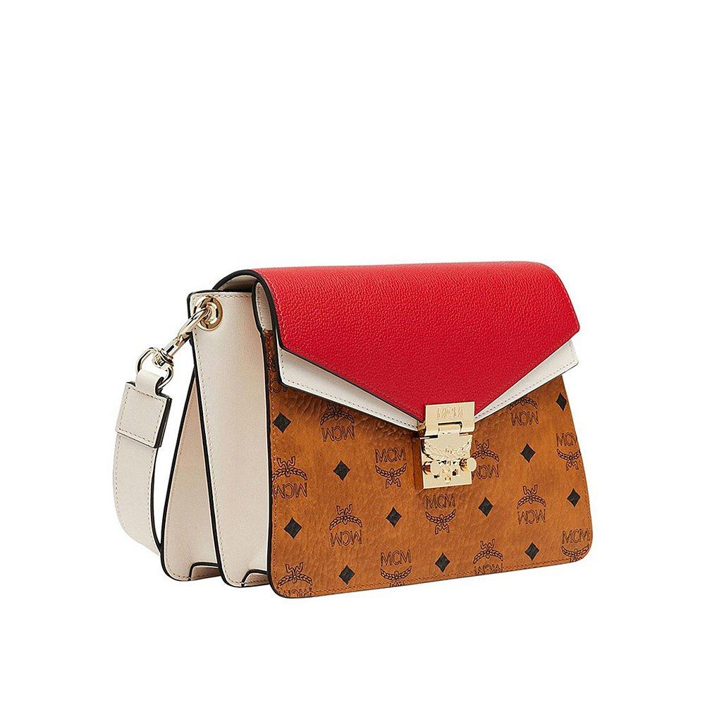 香港直发MCM女士干邑色和宝石红色拼色皮革单肩包 MWS9SMZ56CD_虎窝淘