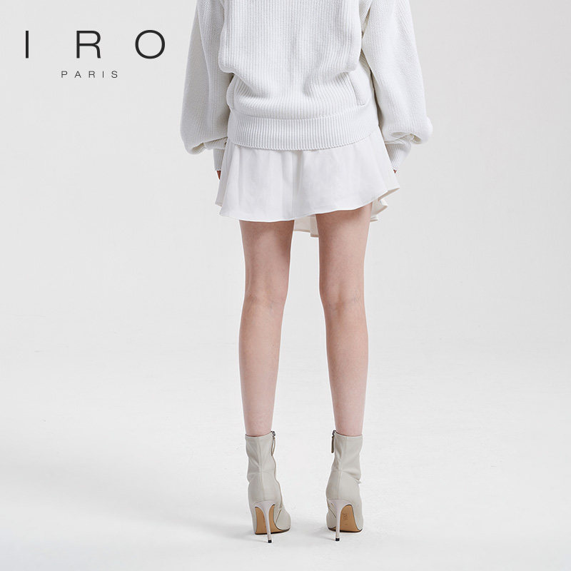 IRO Night秋季款法国轻奢不规则高腰褶皱纯色半身裙短裙_虎窝淘
