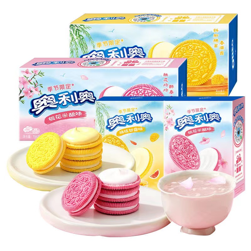 好吃的品牌粉色奥利奥饼干单独小包装桃花米酿味蛋糕装饰194g饼乾_虎窝淘