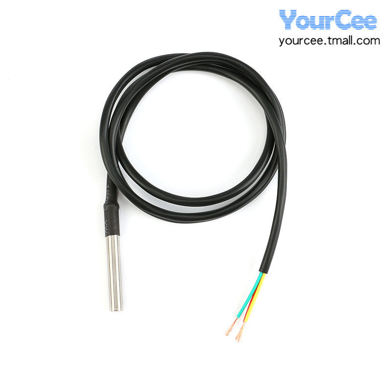 不锈钢封装DS18B20数字温度传感器单总线单片机水温探探测 1米_虎窝淘