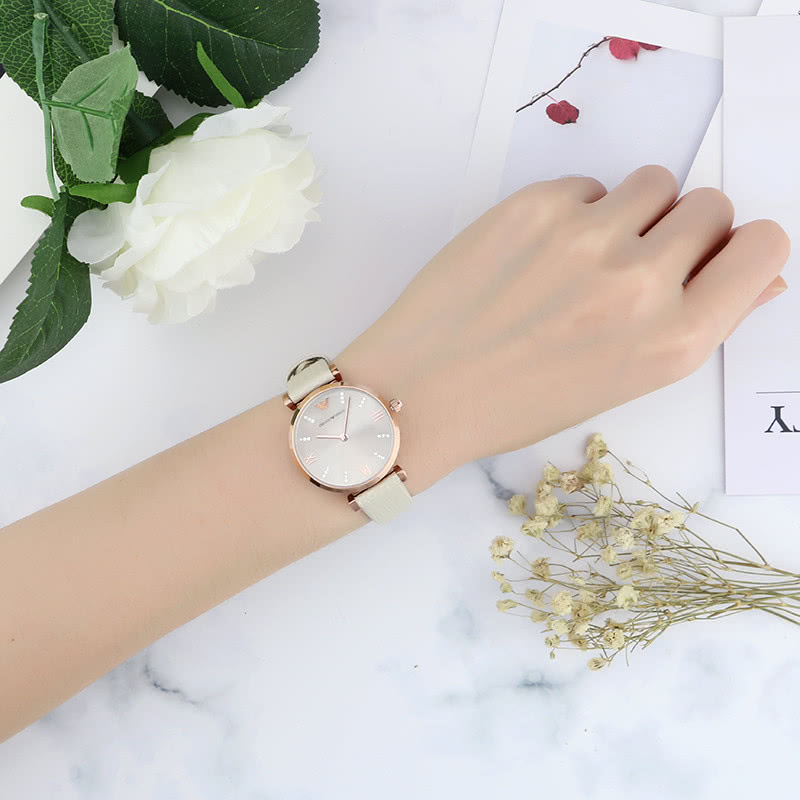 ARMANI阿玛尼手表女款玫瑰金皮带石英女士腕表官方正品AR1911_虎窝淘