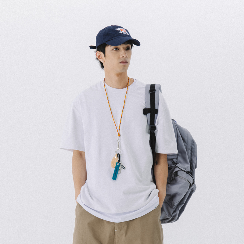 NOTHOMMEBLUE蓝岐2023纯色T恤宽松半袖280G重磅三本针打底短袖男_虎窝淘