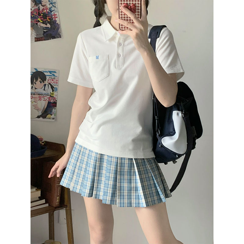 墨秋jk小禾白色polo短袖恤女POLO衫