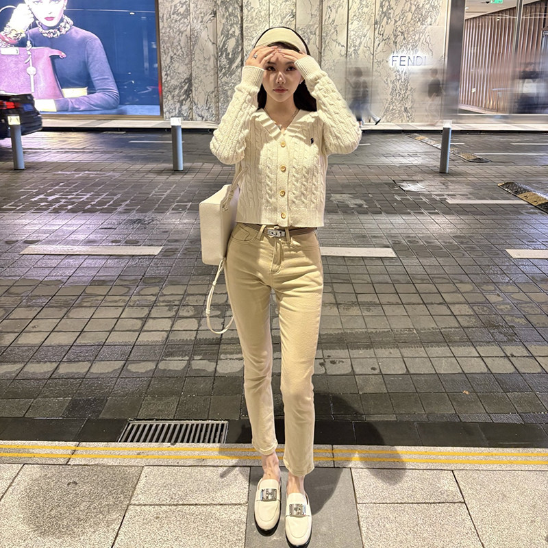 PickRui睿哥温柔九分牛仔裤han腰带修身显瘦弹力牛仔裤