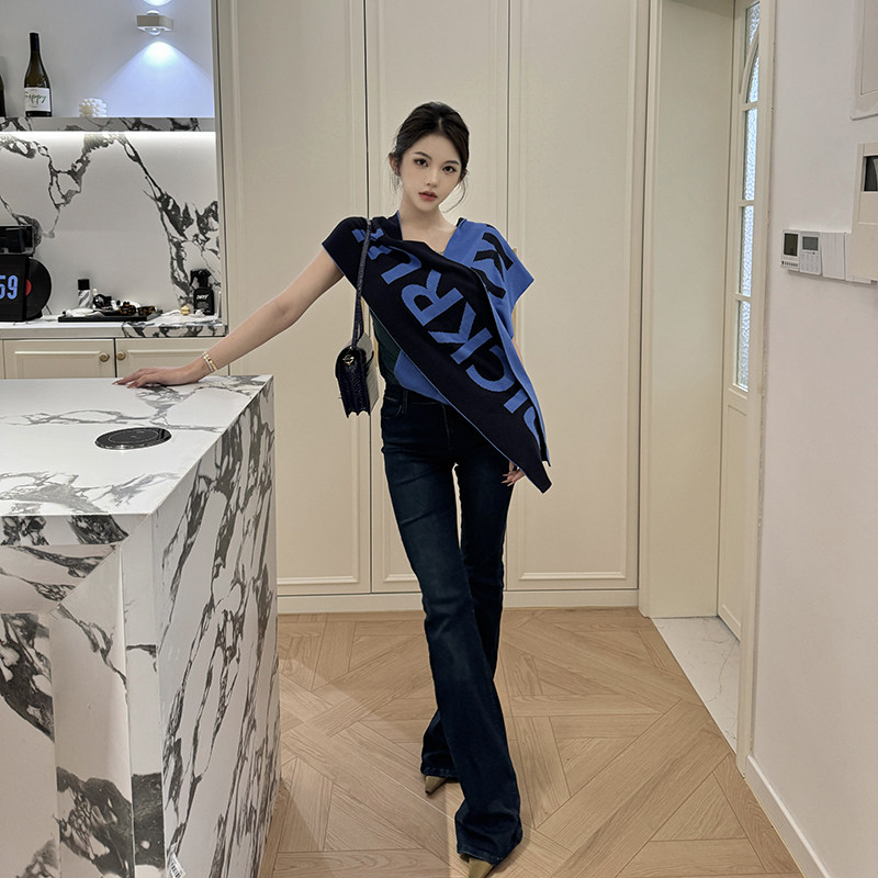 PickRui睿哥低调老钱宝蓝字母围巾2024新款秋冬围巾