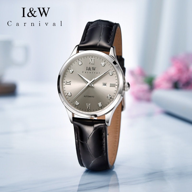 正品IW爱沃驰女士手表女款全自动机械表真皮品牌女表简约气质女生_虎窝淘