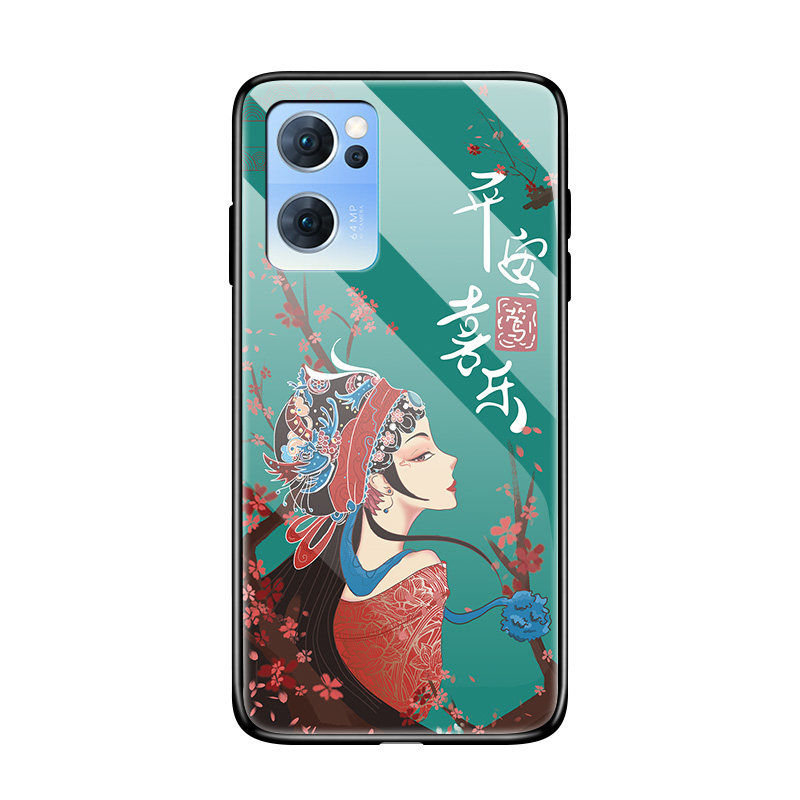 OPPOReno7SE手机壳5G玻璃oppo全包防摔reno7se硅胶软边硬壳opoop男女情侣remo七es中国风reon7se文字平安喜乐_虎窝淘