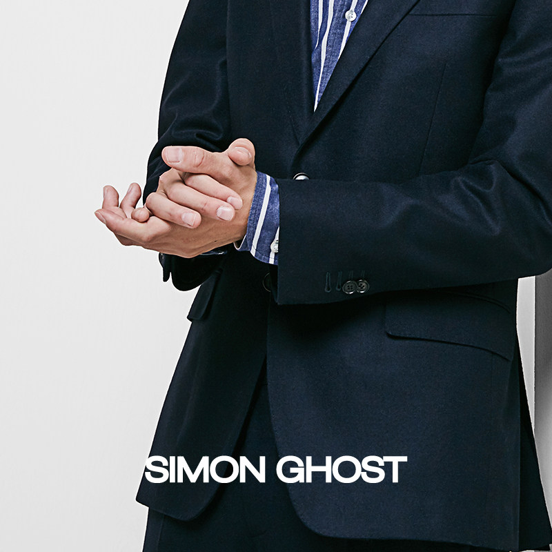 SIMON GHOST意大利VBC面料纯羊毛轻缩绒110支男士务蓝色西服套装_虎窝淘