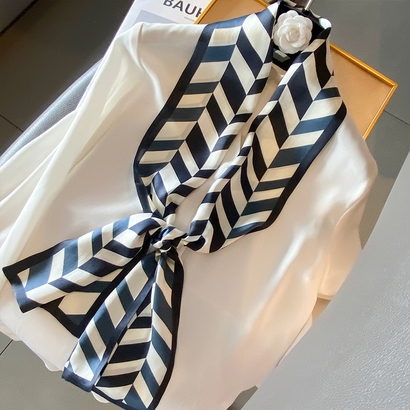 长条小丝巾女2023新款高级感送妈妈护颈百搭领巾绑包搭配衬衫腰带_虎窝淘