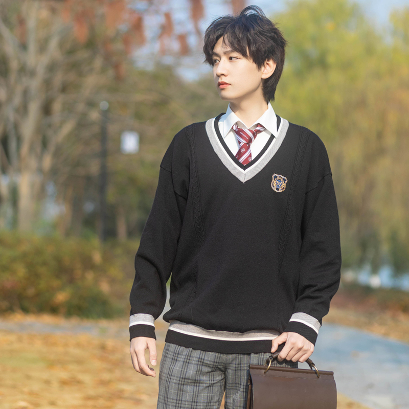 【朴樱原创】金泽中JK/DK制服针织长袖V领学院风套头毛衣男女秋冬_虎窝淘