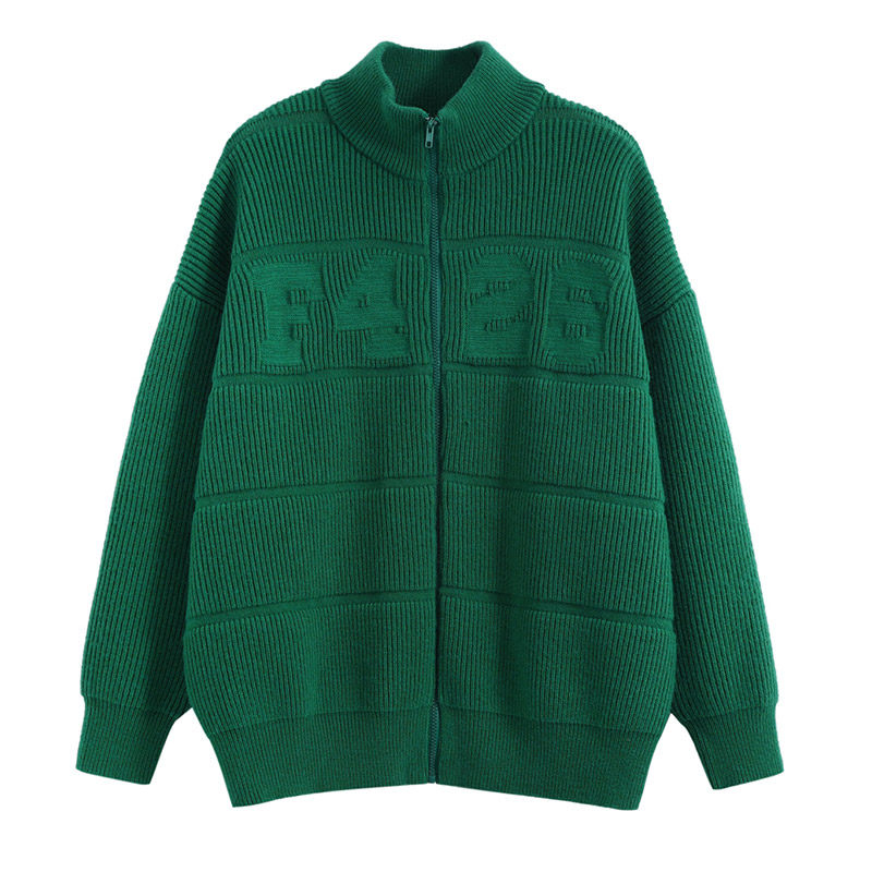 【F426官方店】国潮牌情侣街头嘻哈宽松加厚立领坑条纹理开衫毛衣_虎窝淘