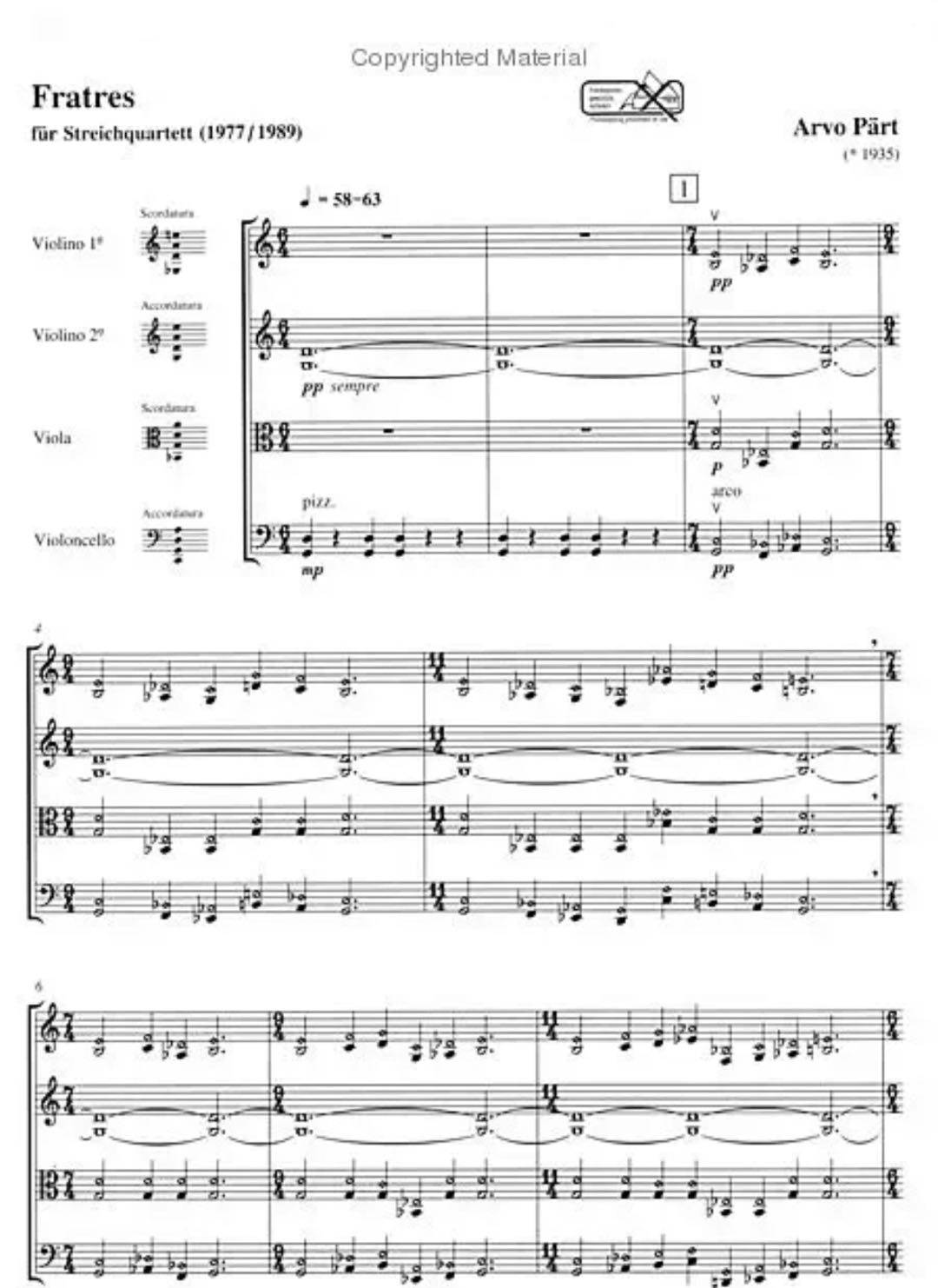 阿沃帕特兄弟弦乐四重奏总分谱维也纳UE原版乐谱书 Arvo Part Fratres for String Quartet UE34753_虎窝淘